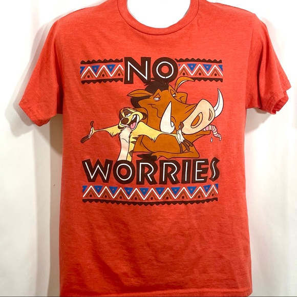 Disney | Shirts | Disney Orange Timon Pumba No Worries Graphic Tee Mens ...